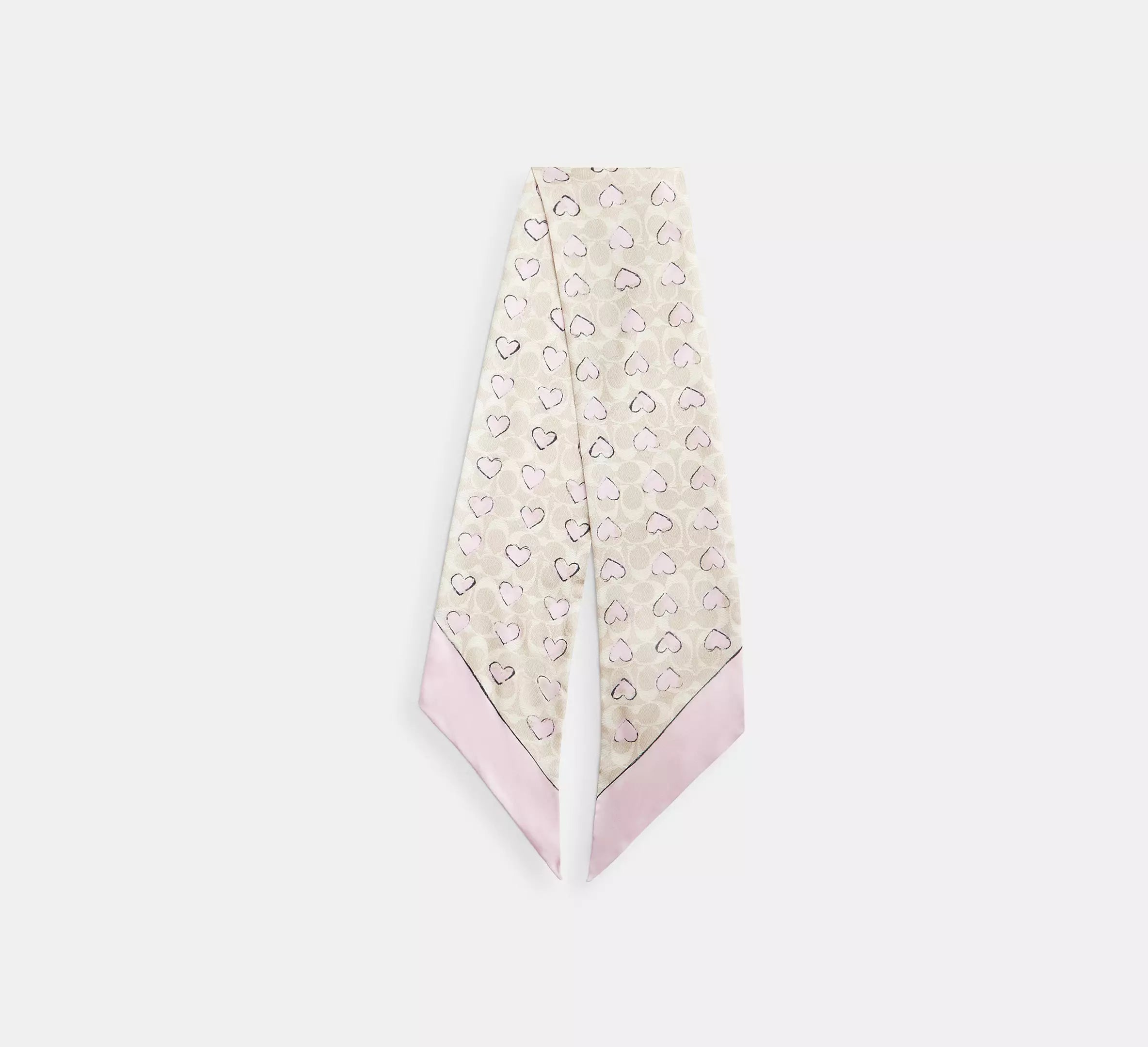 Coach Signature Doodle Heart Print Silk Wide Skinny Scarf - Sand/Pink ...