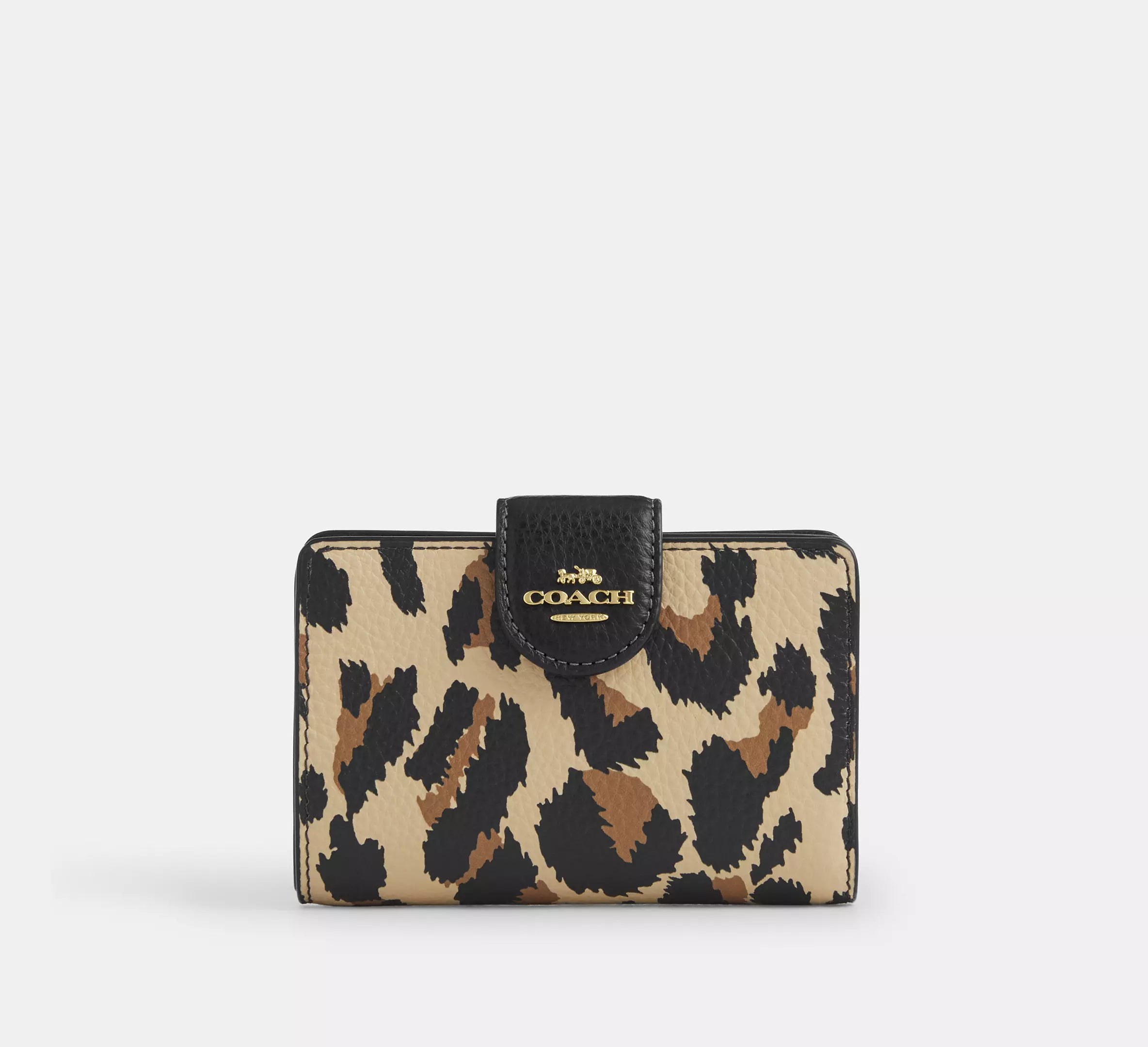 Coach Medium Corner Zip Wallet With Leopard Print - Gold/Leopard Multi ...